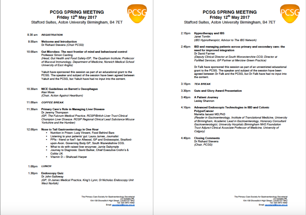 PCSG Spring Meeting 2017 – PCSG